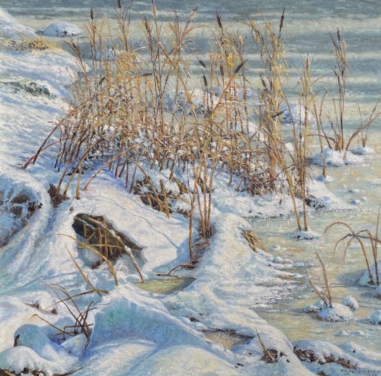 Cattails on Ice, Artist’s Pond – JAMES R. ROSS FINE ART CATALOG